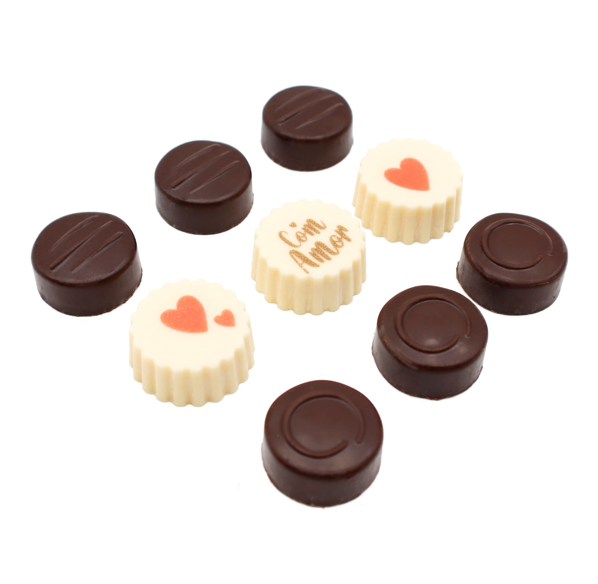 Caixa 9 Chocolates - Chocolates com Mensagens de Amor - Pedaços de Cacau